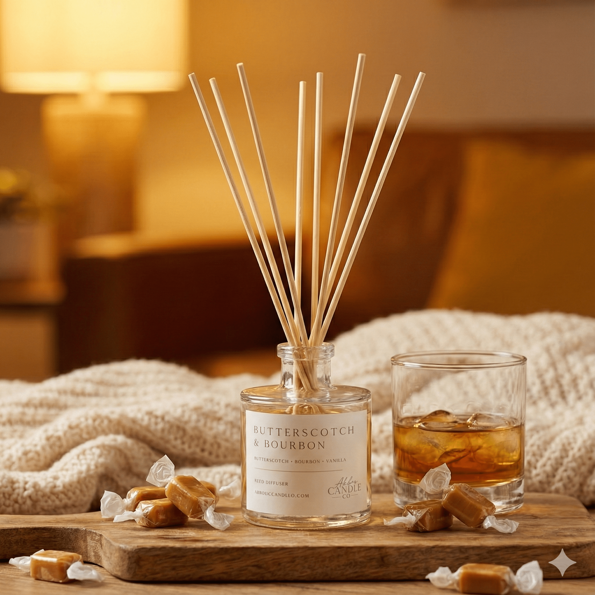 Butterscotch and Bourbon Reed Diffuser | Bestseller | Abboo Candle Co